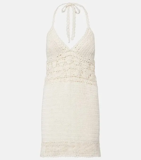 Anna Kosturova Filigree Crochet Cotton Mini Dress - White
