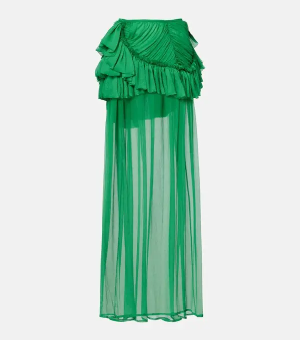 Dries Van Noten Ruffled Silk Muslin Maxi Skirt - Grey