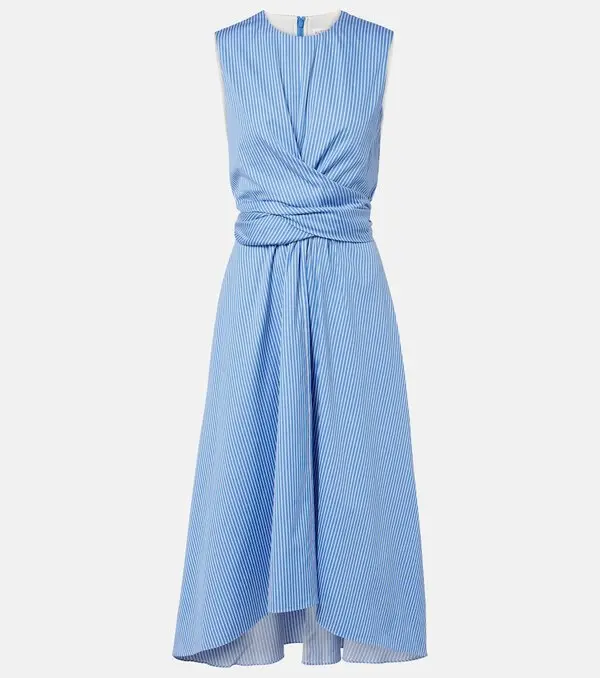 Altuzarra Penny Draped Striped Cotton Midi Dress - Blue