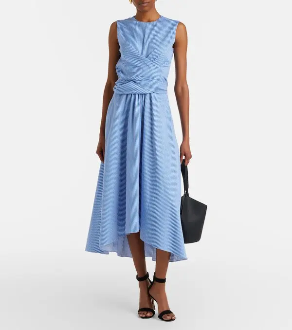 Altuzarra Penny Draped Striped Cotton Midi Dress - Blue