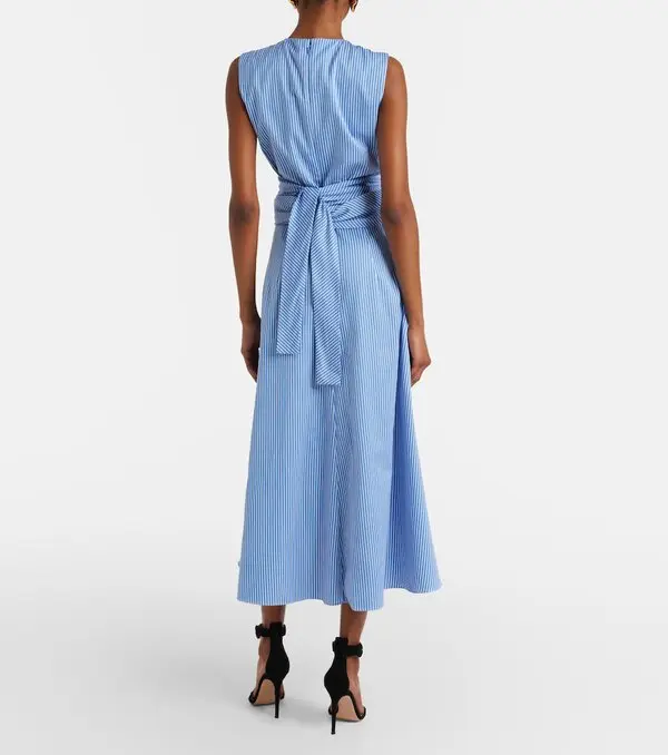Altuzarra Penny Draped Striped Cotton Midi Dress - Blue