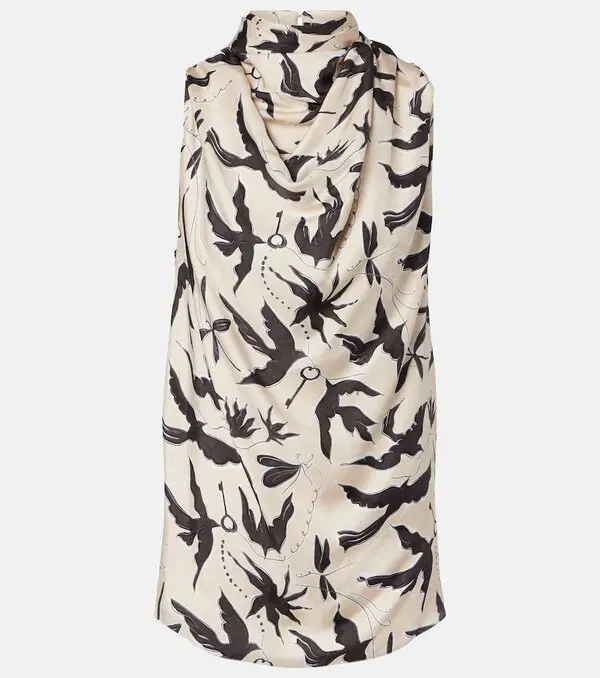Altuzarra Sleary Draped Printed Silk Top - Beige