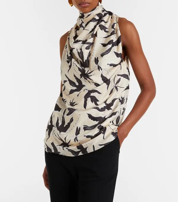 Altuzarra Sleary Draped Printed Silk Top - Beige