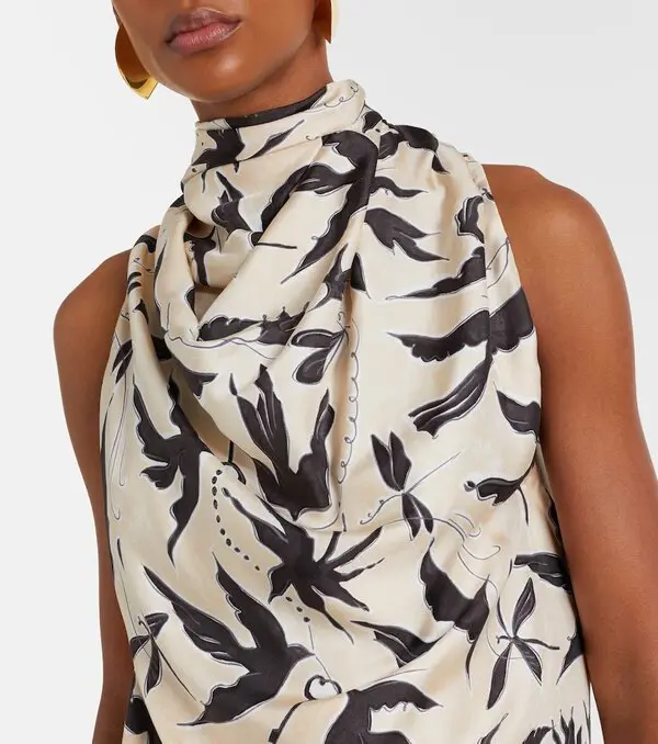 Altuzarra Sleary Draped Printed Silk Top - Beige