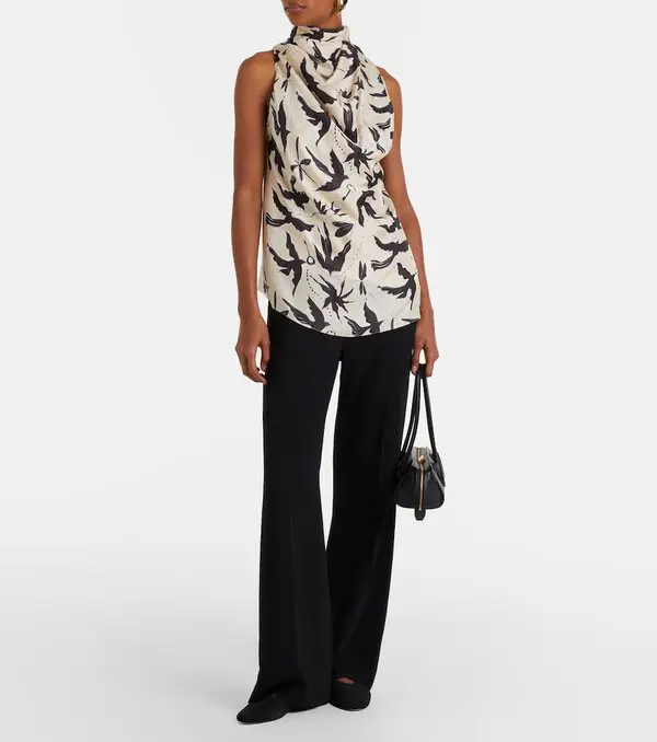 Altuzarra Sleary Draped Printed Silk Top - Beige