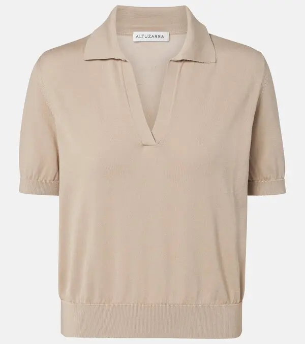 Altuzarra Clay Cropped Cotton And Silk Polo Sweater - Beige