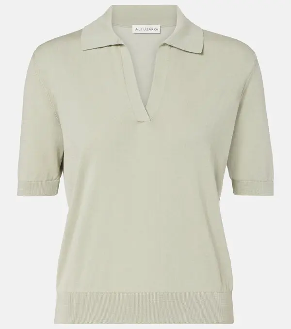 Altuzarra Cropped Cotton And Silk Polo Sweater - Green