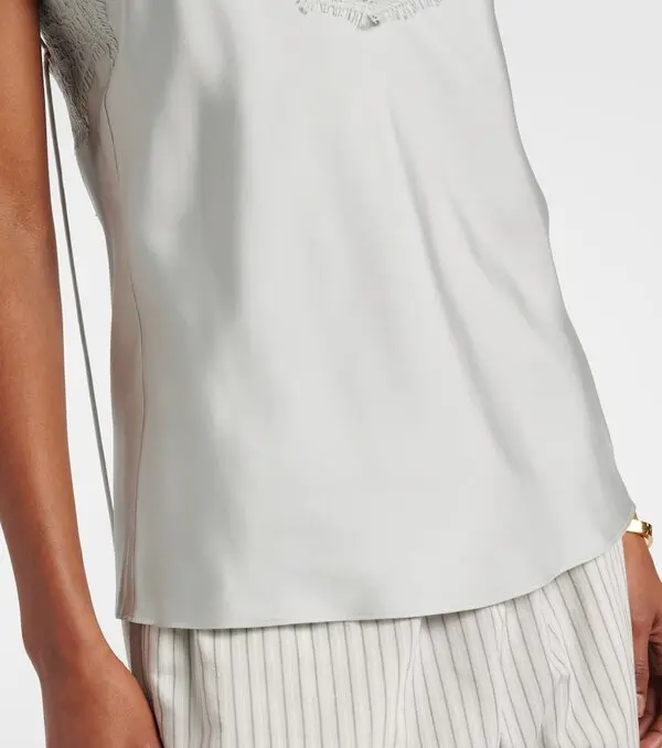 RÓHE Lace-trimmed Silk Top - Grey