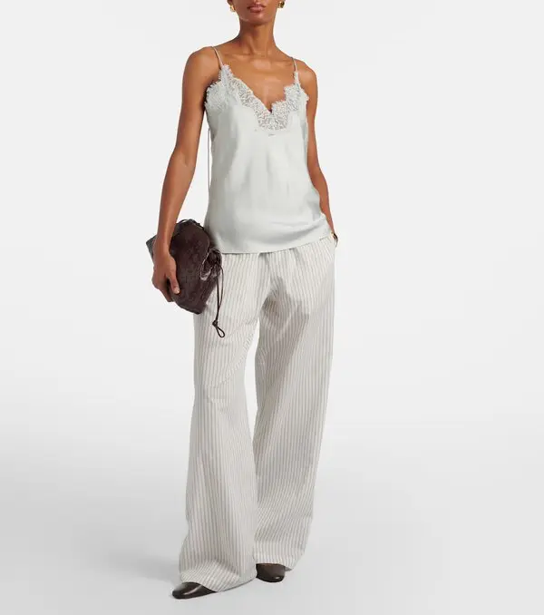 RÓHE Lace-trimmed Silk Top - Grey