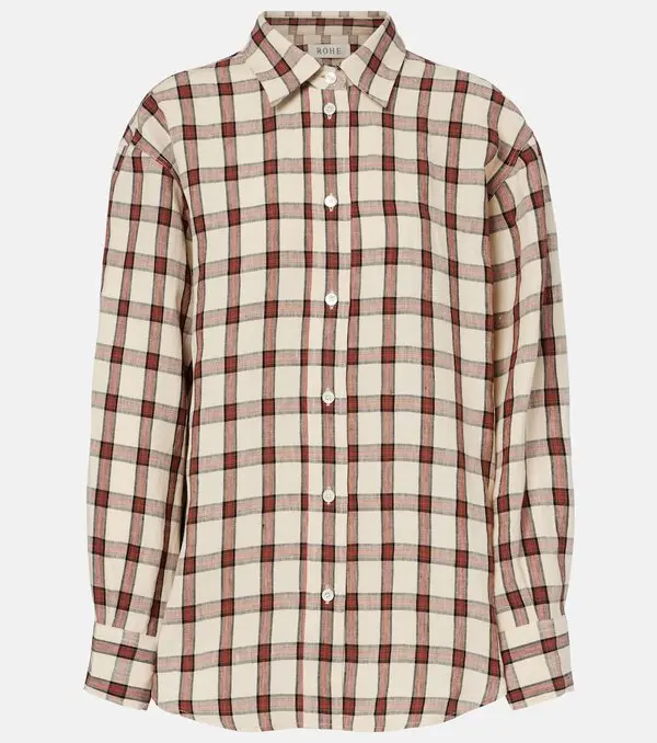 RÓHE Checked Linen Shirt - Beige