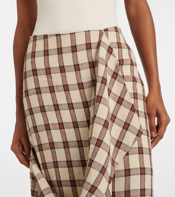 RÓHE Checked Linen Midi Skirt - Red