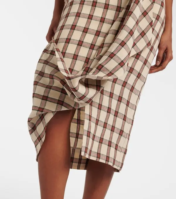 RÓHE Checked Linen Midi Skirt - Red