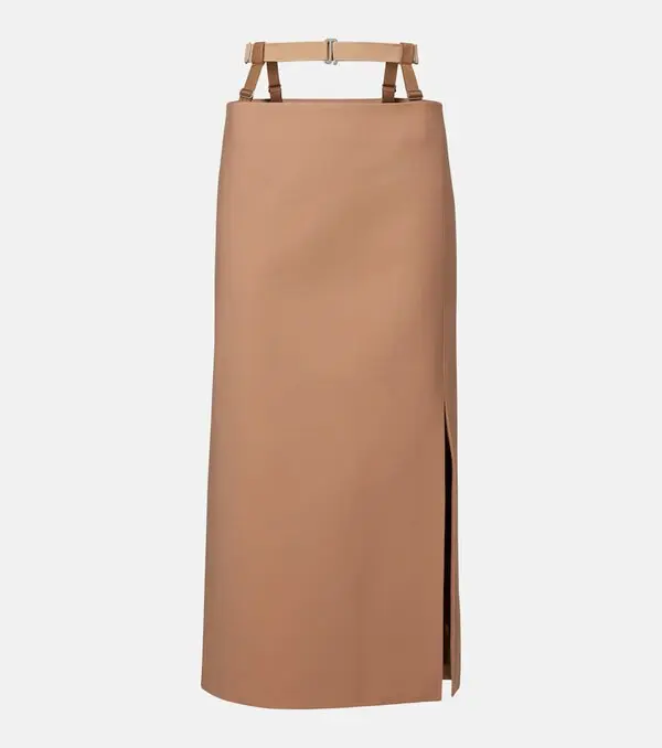 MUGLER Cutout Wool-blend Pencil Skirt - Beige