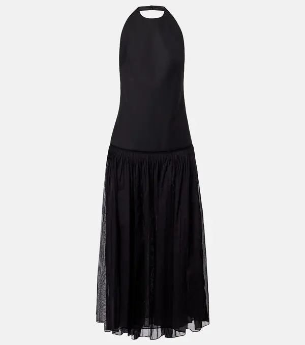 RÓHE Pleated Wool-blend Muslin Maxi Dress - Black