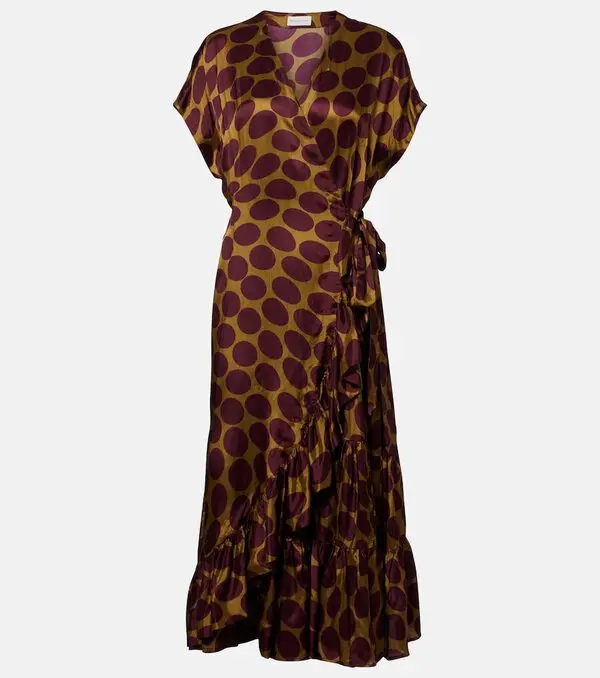 Dries Van Noten Polka-dot Satin Wrap Dress - Burgundy