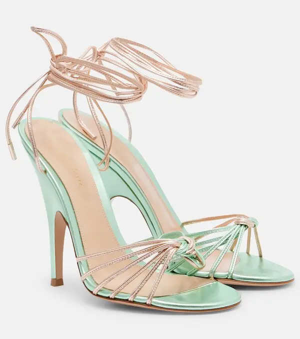 GIANVITO ROSSI Metallic Leather Slingback Sandals - Green