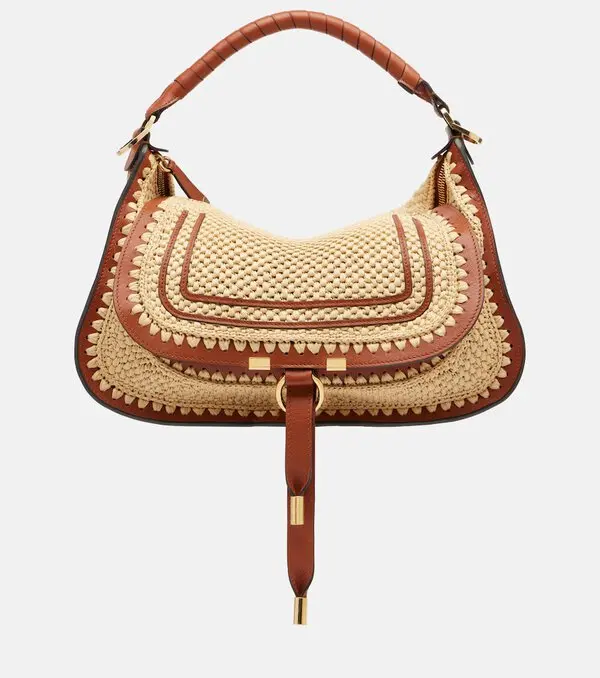 Chloé Marcie Small Raffia-effect Shoulder Bag - Beige