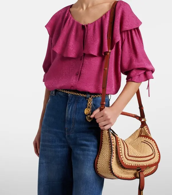 Chloé Marcie Small Raffia-effect Shoulder Bag