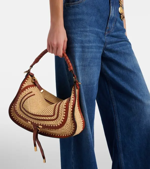 Chloé Marcie Small Raffia-effect Shoulder Bag