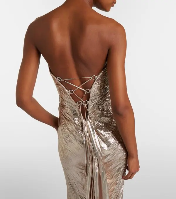 MARIA LUCIA HOHAN Mirren Silk-blend Chiffon Bustier Gown - Silver