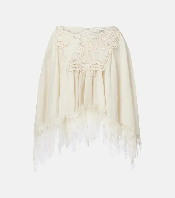 Blumarine Embroidered Lace-trimmed Miniskirt - White
