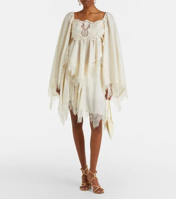 Blumarine Embroidered Lace-trimmed Miniskirt