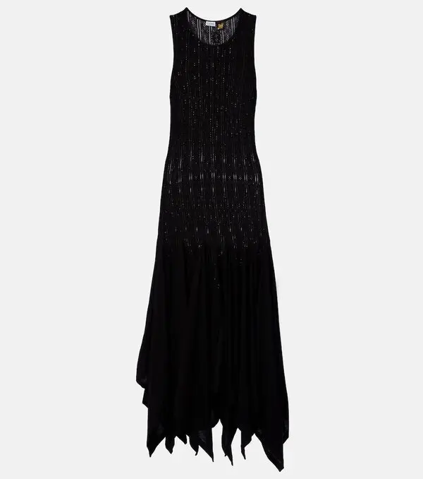 Loewe Paula's Ibiza Pointelle Cotton Jersey Maxi Dress - Black