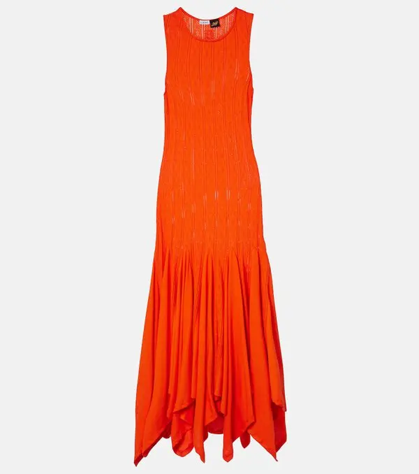 Loewe Paula's Ibiza Pointelle Cotton Jersey Maxi Dress - Orange