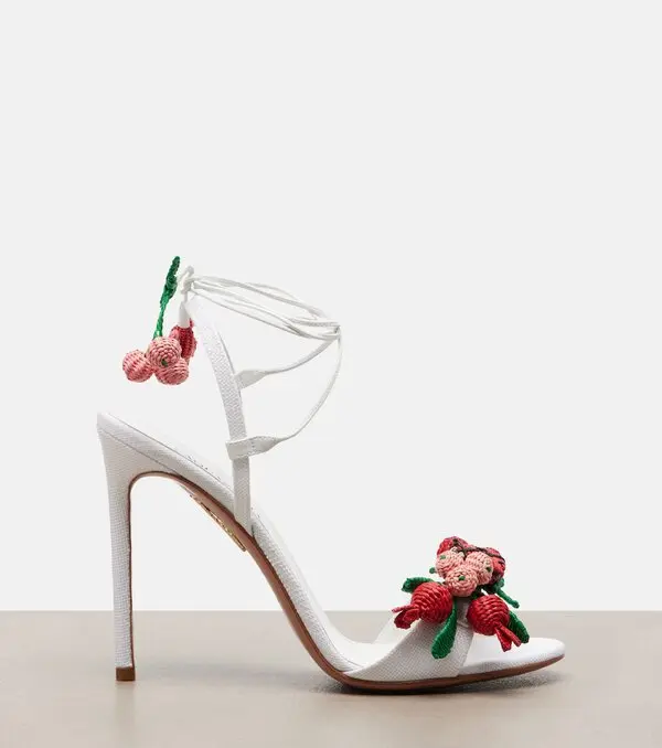 AQUAZZURA Botanica Raffia Trimmed Sandals