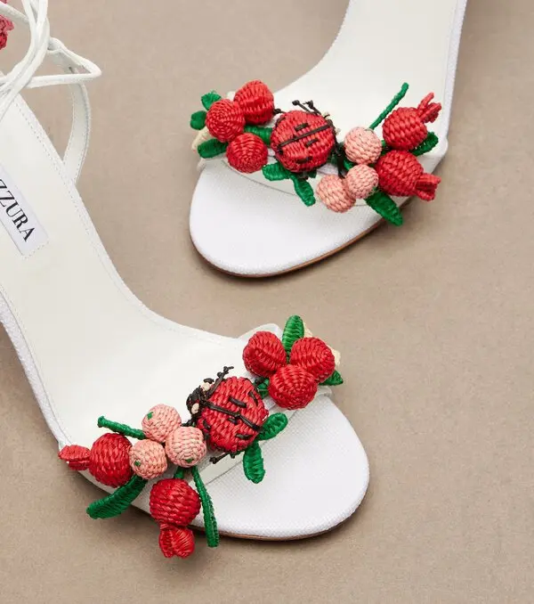 AQUAZZURA Botanica Raffia Trimmed Sandals