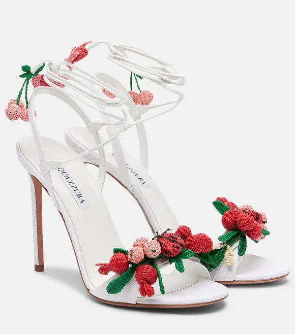 AQUAZZURA Botanica Raffia Slingback Sandals - White
