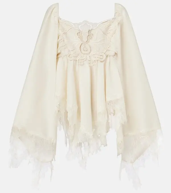 Blumarine Embroidered Lace-trimmed Blouse - White