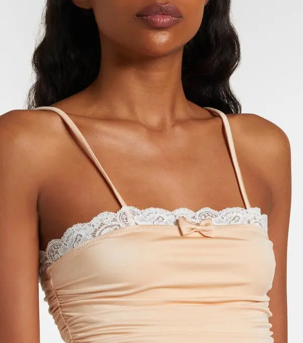Chloé Lace-trimmed Ruched Bodysuit - Pink
