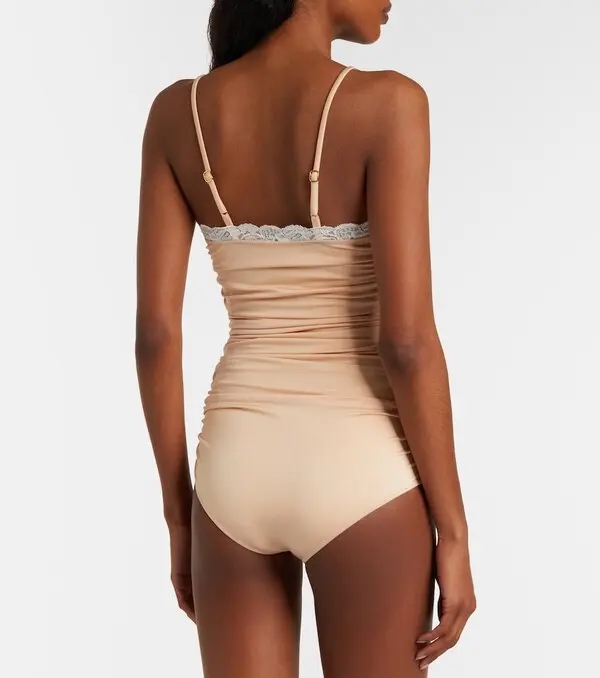 Chloé Lace-trimmed Ruched Bodysuit - Pink