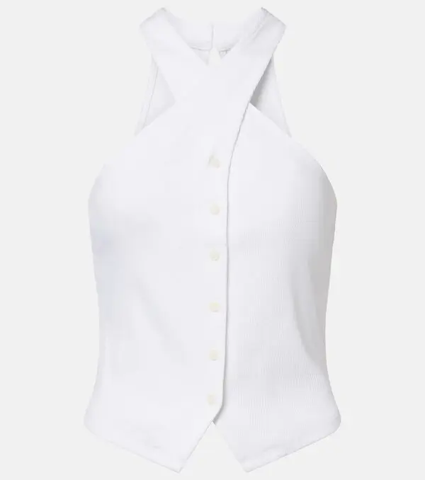 Veronica Beard Thea Halterneck Cotton-blend Top - White