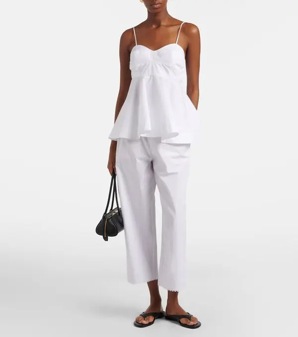 RÓHE Embroidered Cotton Poplin Wide-leg Pants