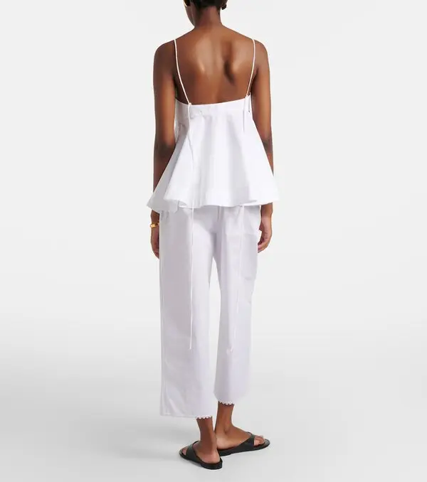 RÓHE Embroidered Cotton Poplin Wide-leg Pants
