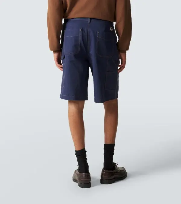 Moncler Cotton And Linen Gabardine Shorts - Blue