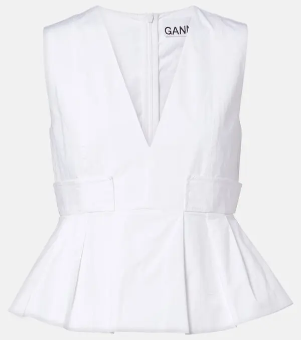 GANNI Peplum Cotton-blend Poplin Top - White