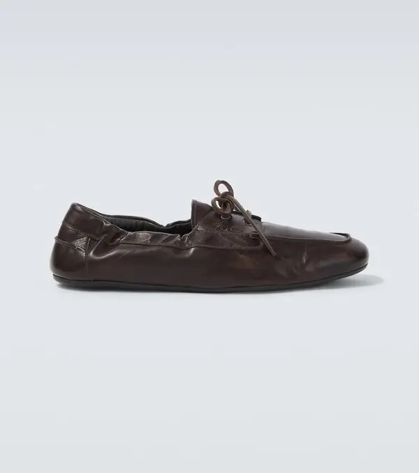 Prada Leather Lace-up Boat Shoes - Brown