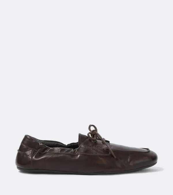 Prada Leather Lace-up Boat Shoes - Brown