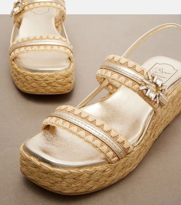 ROGER VIVIER Embellished Platform Espadrille Sandals