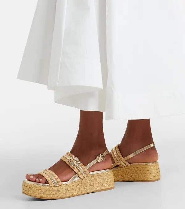 ROGER VIVIER Embellished Platform Espadrille Sandals