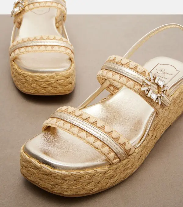 ROGER VIVIER Embellished Platform Espadrille Sandals