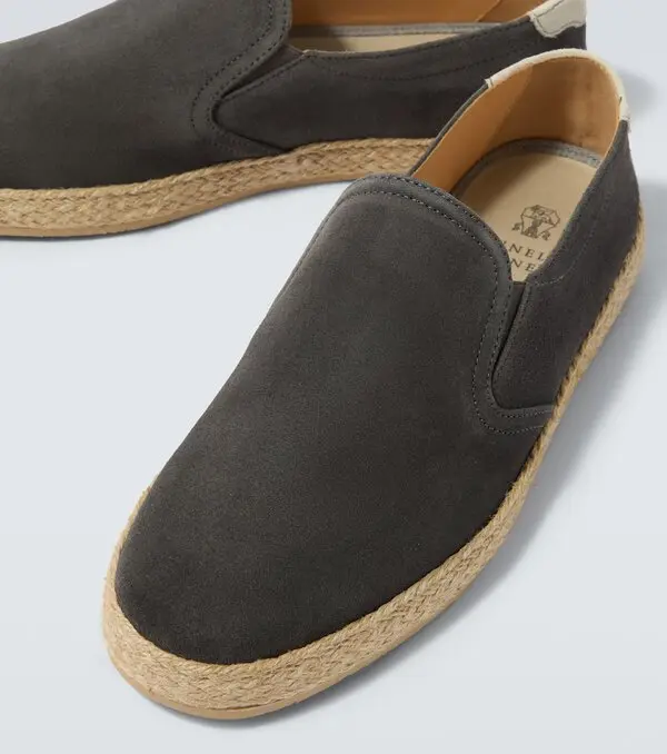 Brunello Cucinelli Jute-trimmed Suede Slip-on Shoes