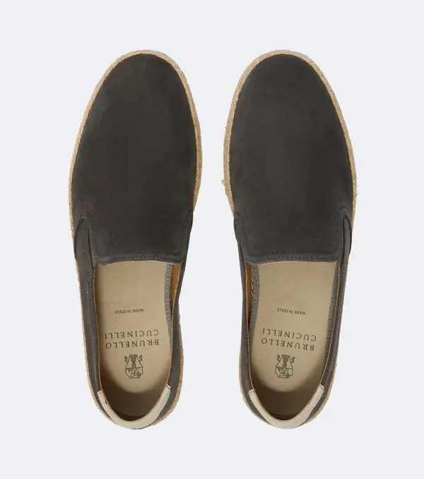 Brunello Cucinelli Jute-trimmed Suede Slip-on Shoes