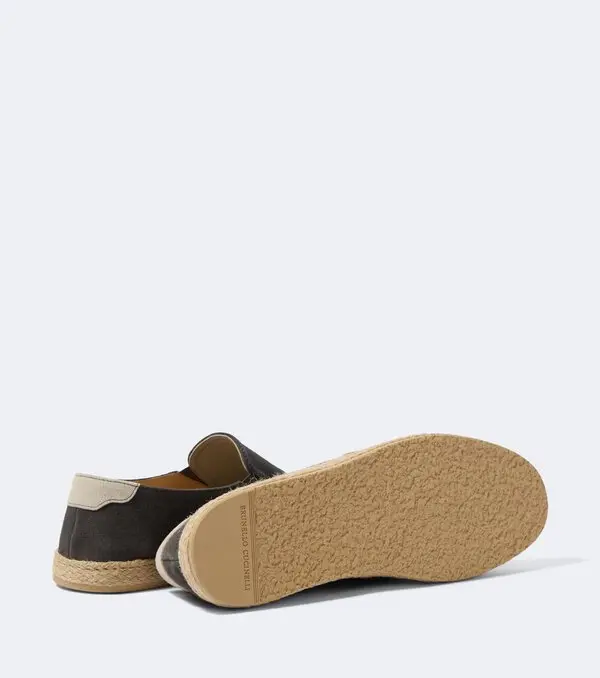 Brunello Cucinelli Jute-trimmed Suede Slip-on Shoes