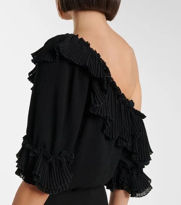 Saint Laurent Ruffled Silk Crepon Minidress - Black