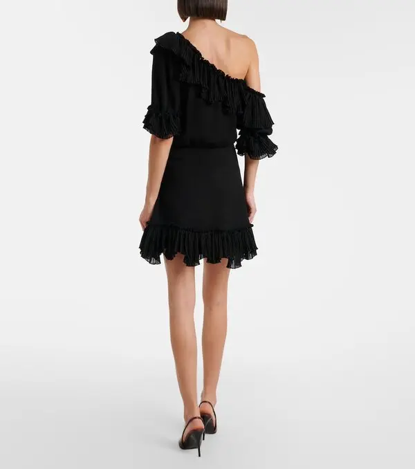 Saint Laurent Ruffled Silk Crepon Minidress - Black