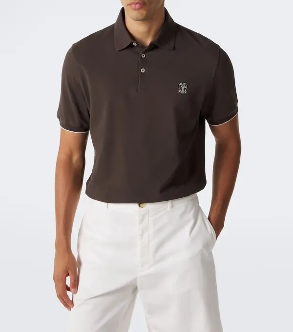 Brunello Cucinelli Logo Cotton Piqué Polo Shirt - Brown